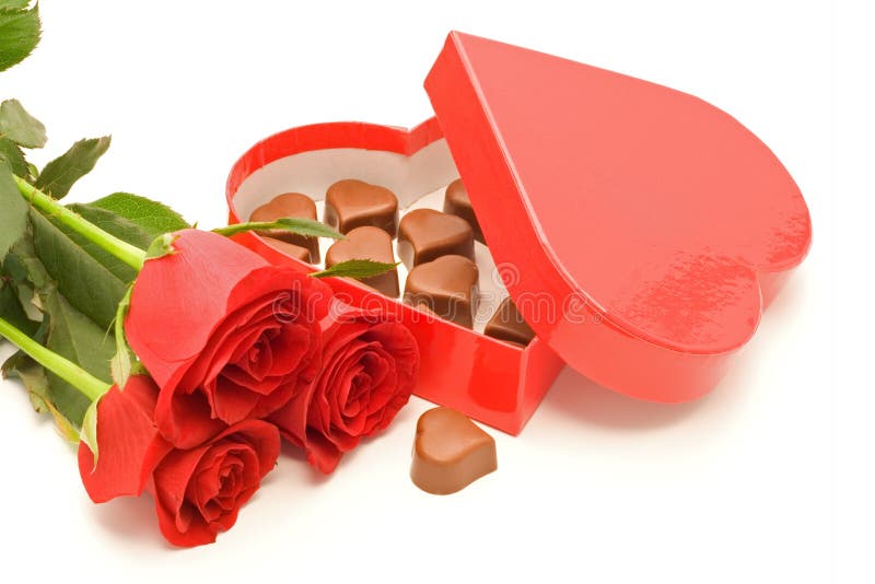 Roses and Chocolate in a Box Stock Photo - Image of leaf, beautiful ...