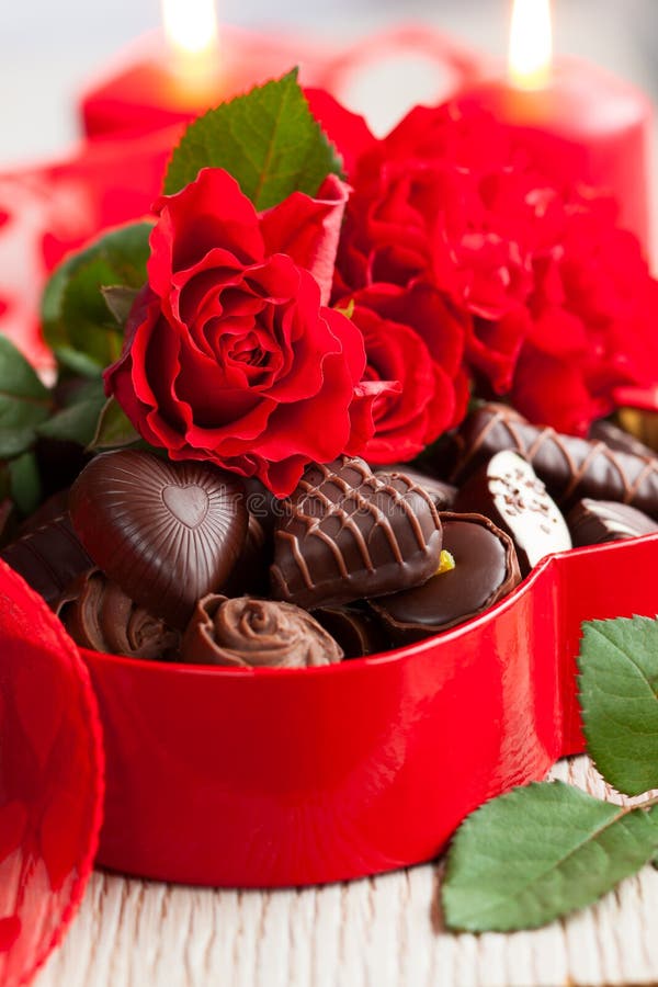 Roses and Chocolate Candies for Valentine`s Day Stock Image - Image of ...