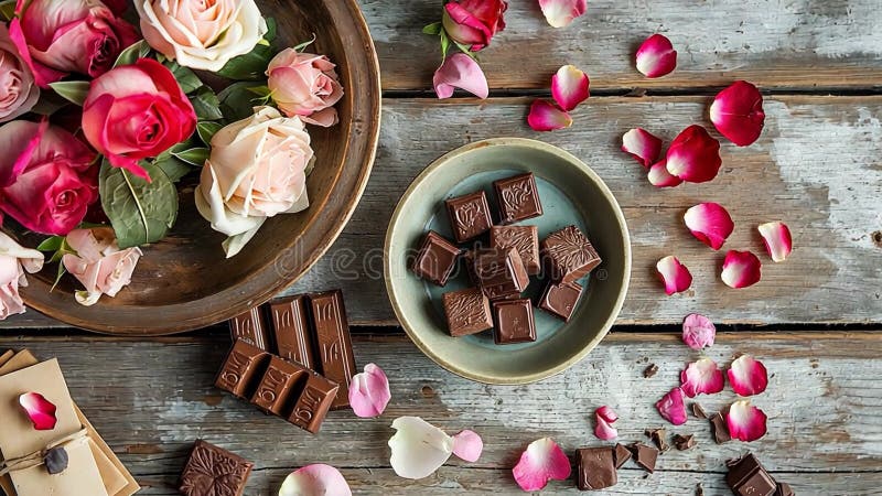 Roses and Chocolates with Petals Create a Romantic Valentines Day ...