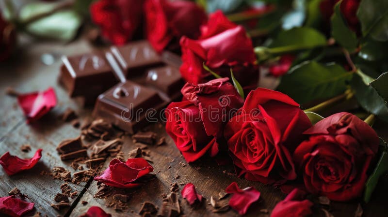 Roses and Chocolates are Placed on the Table Stock Illustration ...