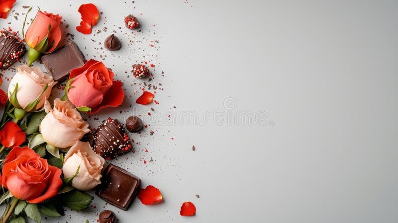 Roses and Chocolates for Valentine Stock Illustration - Illustration of ...