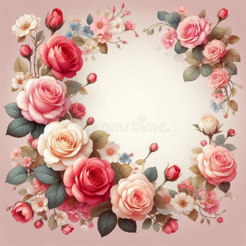 Roses Colourful Border Frame with Central Blank Copyspace Stock ...