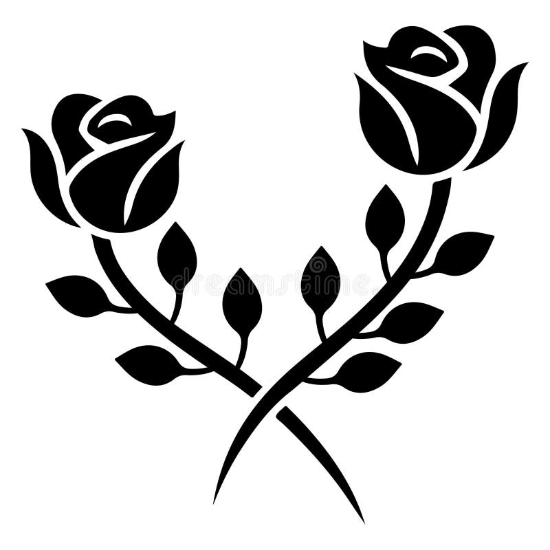 Roses with Crossed Stems in Elegant Silhouette Design Stock Vector ...