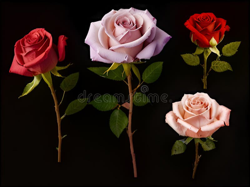 Roses of Different Colors on a Black Background Stock Illustration ...