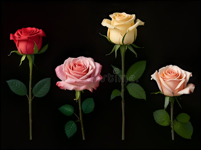 Roses of Different Colors on a Black Background Stock Illustration ...