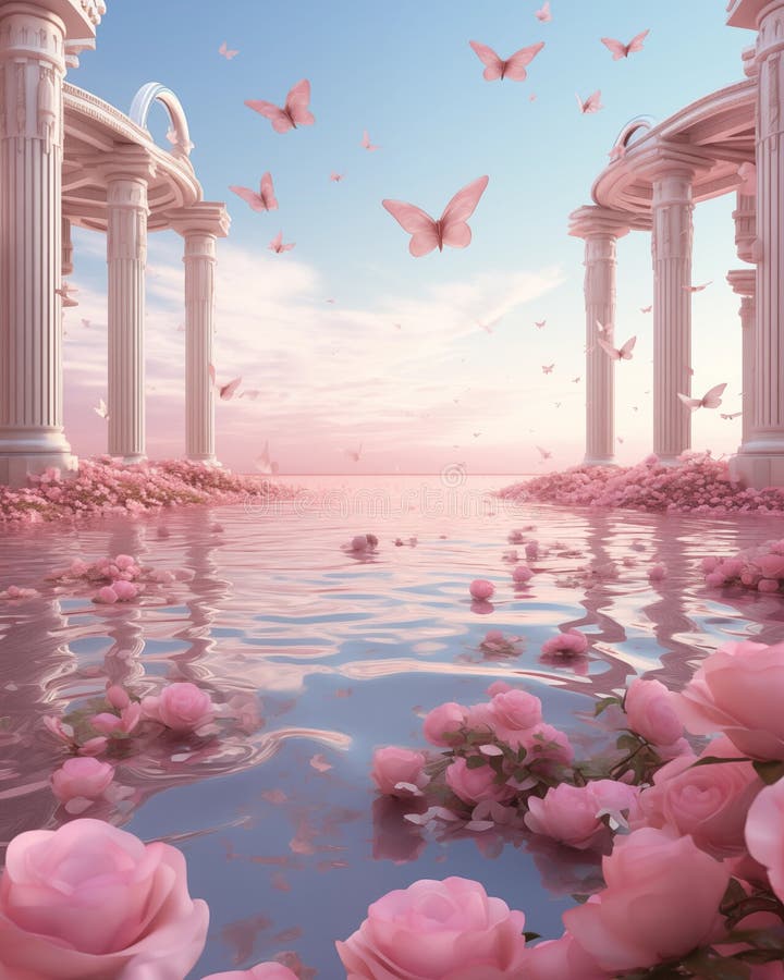 Roses Floating on the Surface of the Water at the Edge of the Castle ...