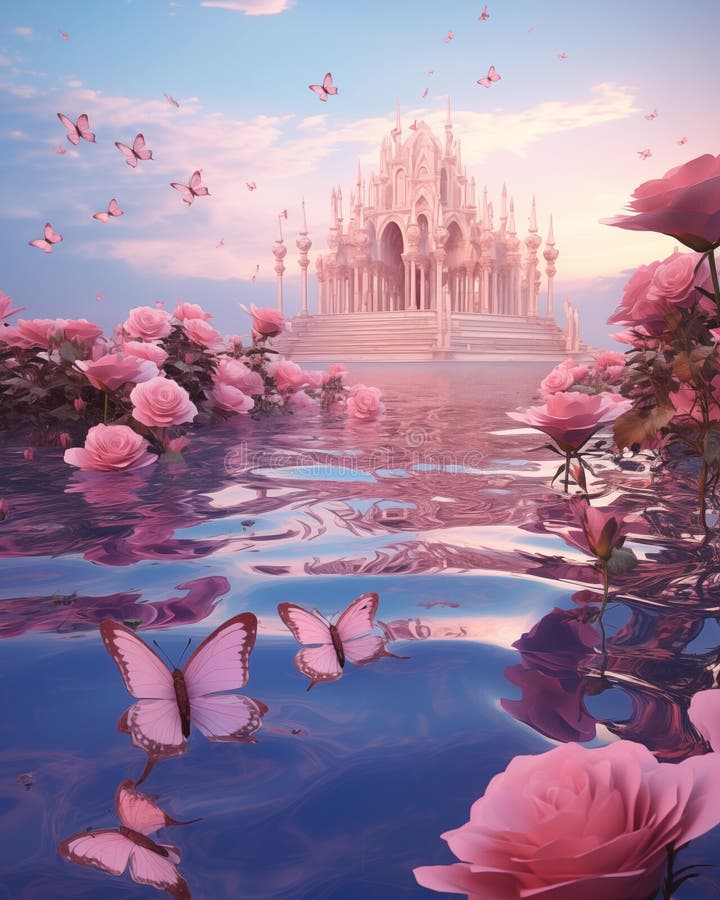 Roses Floating on the Surface of the Water at the Edge of the Castle ...