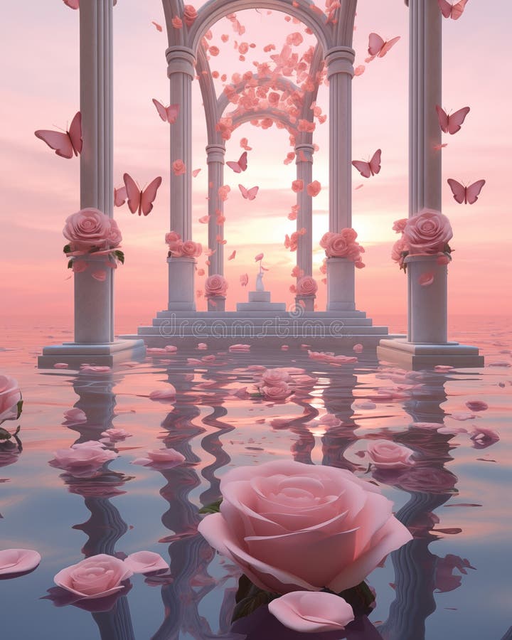 Roses Floating on the Surface of the Water at the Edge of the Castle ...