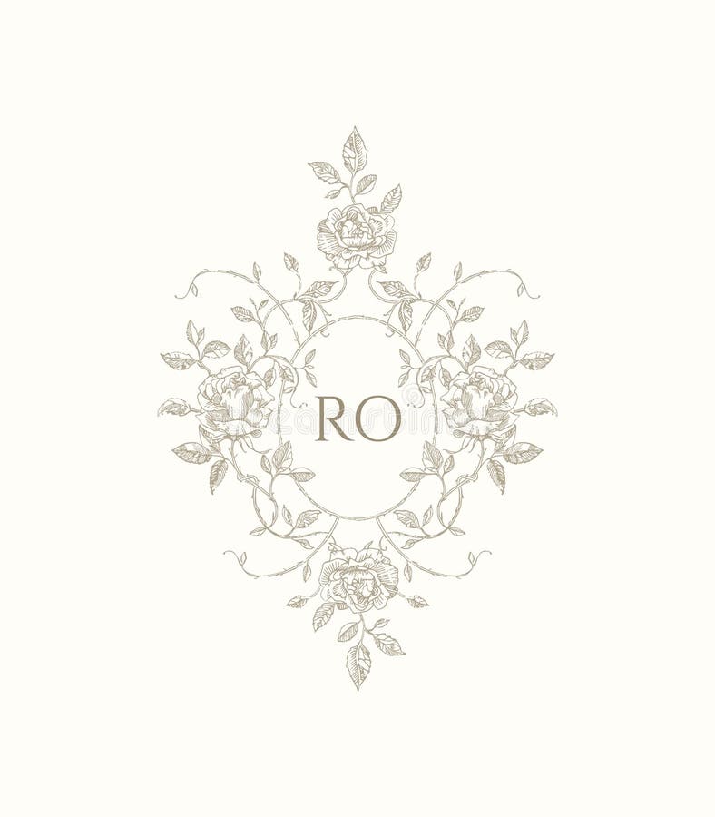 Roses Frame Monogram. Oval Flower Frame. Stock Vector - Illustration of ...