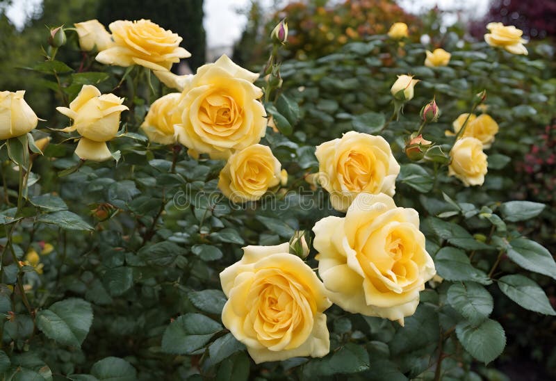 A View of Some Yellow Roses in a Garden Stock Illustration ...