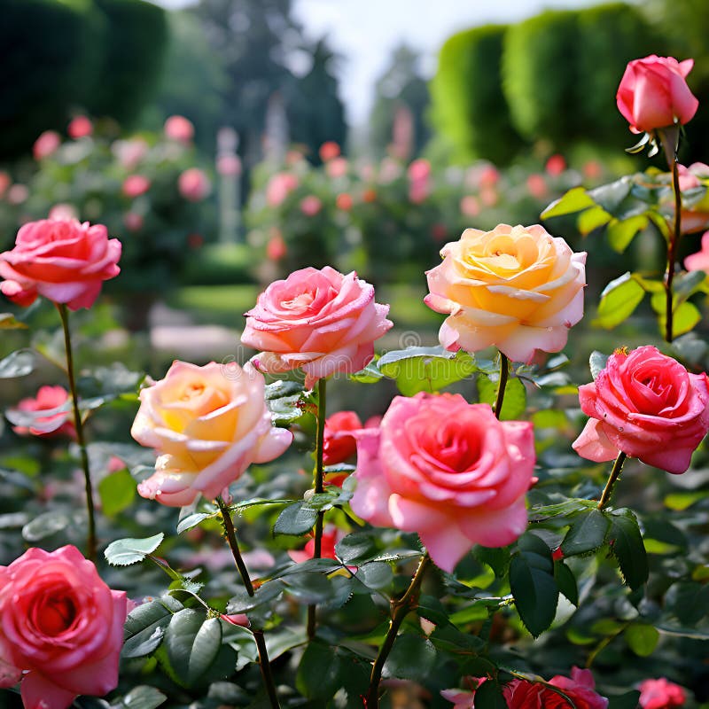 Roses in Garden with Red Roses Stock Photo - Image of rose, ornamental ...