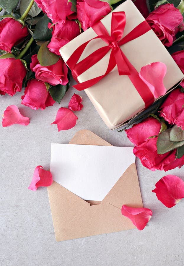 Roses and gift stock image. Image of roses, birthday - 66413145