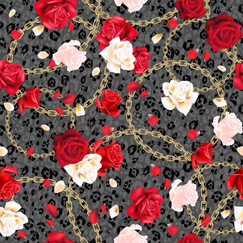 Roses with Gold Round Chains Stock Vector - Illustration of elegant ...