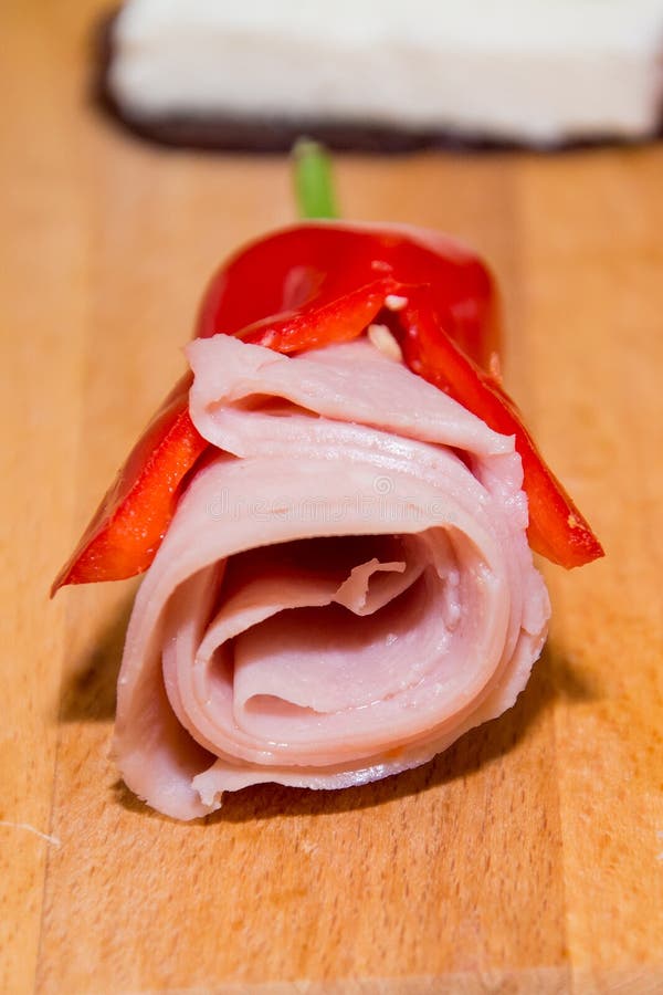 Roses of ham and peppers stock photo. Image of gourmet - 104352368