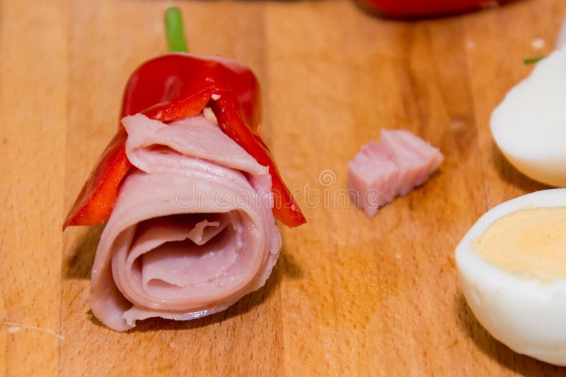 Roses of ham and peppers stock image. Image of pepper - 104352381