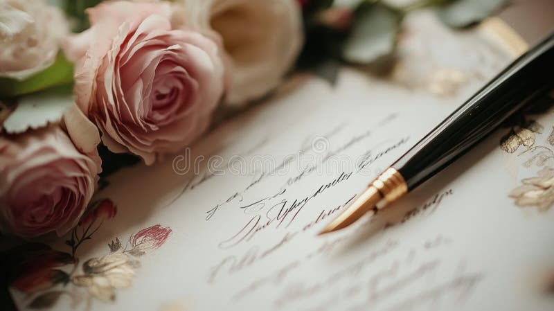 Roses and Handwritten Note stock illustration. Illustration of paper ...