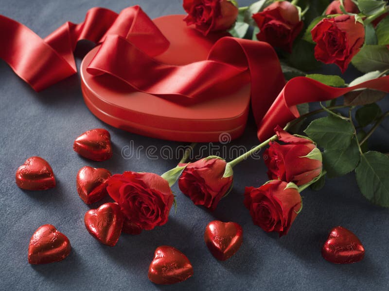 Roses and a Hearts on Grey Paper. Valentines Day Background Stock Image ...