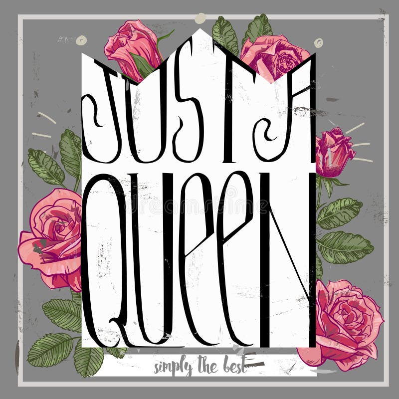 Roses Lettering Just Queen Crown Stock Illustrations – 2 Roses ...