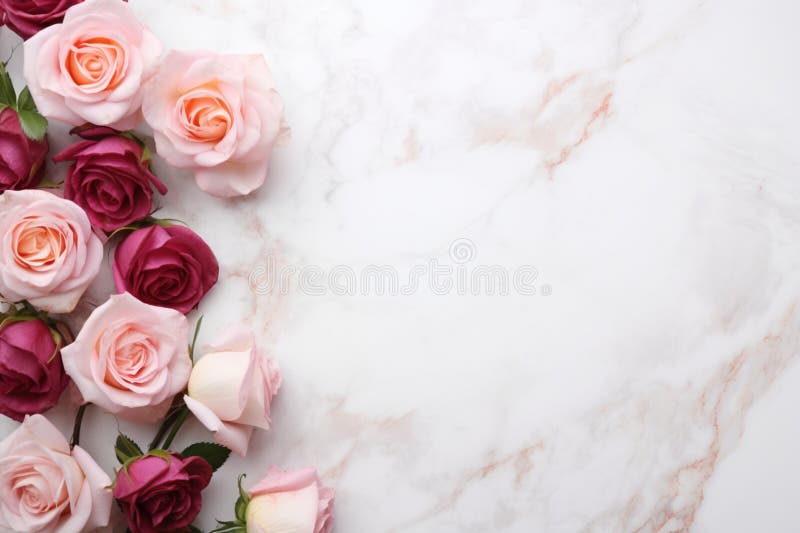 Roses on Marble with Copy Space. Generative Ai Stock Illustration ...