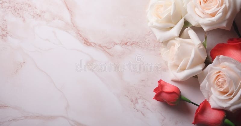 Roses on Marble with Copy Space. Generative Ai Stock Illustration ...