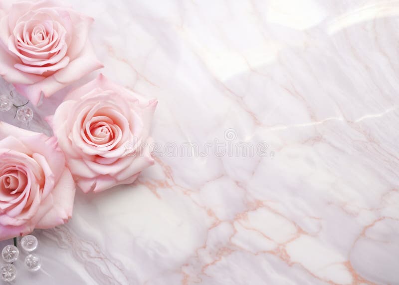 Roses on Marble with Copy Space. Generative Ai Stock Illustration ...