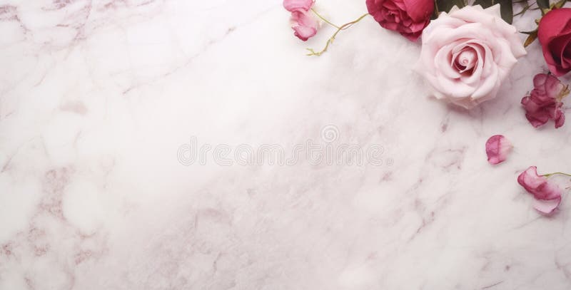 Roses on Marble with Copy Space. Generative Ai Stock Illustration ...