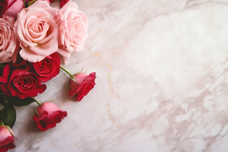 Roses on Marble with Copy Space. Generative Ai Stock Illustration ...