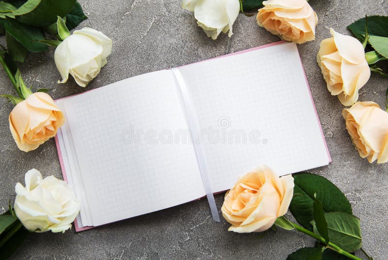 Roses and notebook stock image. Image of beautiful, open - 127185383