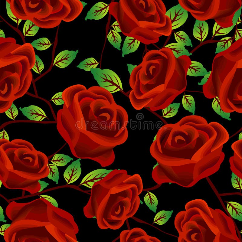 Embroidered Red Rose Flowers Vector Vintage Seamless Floral Pattern for ...