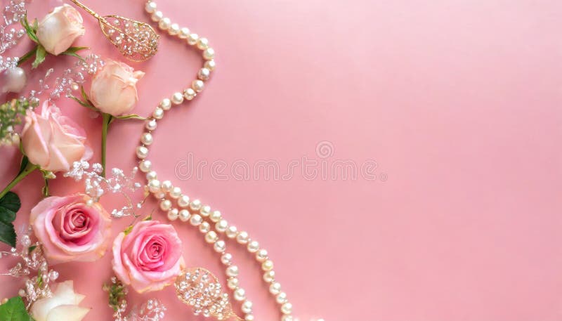 Roses and Pearls Background Stock Illustration - Illustration of frame ...