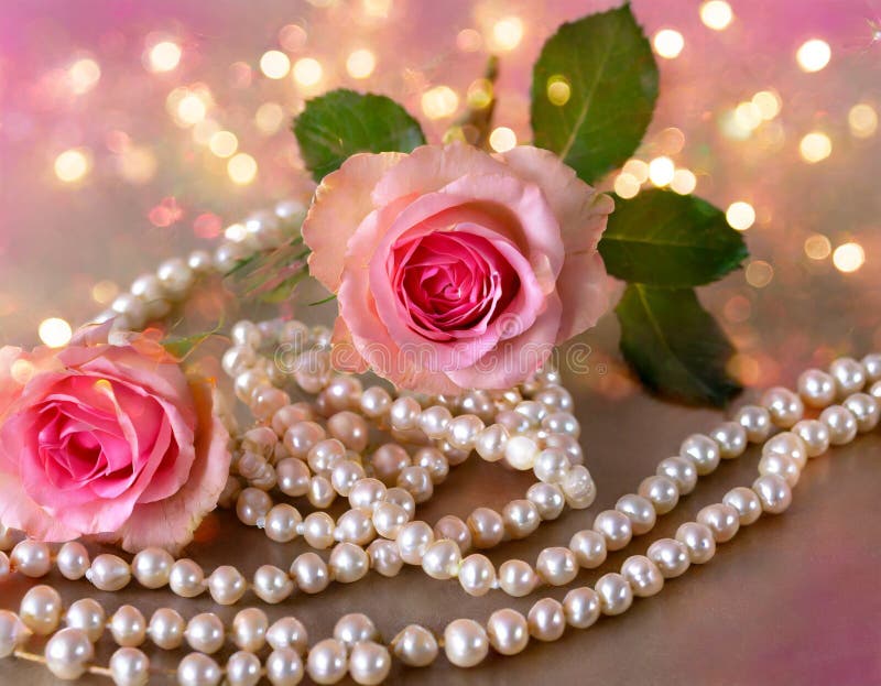 Roses and Pearls Background Stock Image - Image of panorama, girly ...