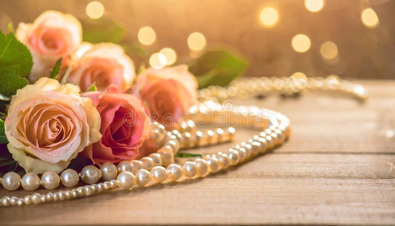 Roses and Pearls Background Stock Illustration - Illustration of lady ...