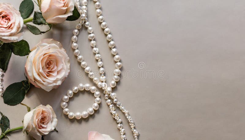 Roses and Pearls Background Stock Illustration - Illustration of ...