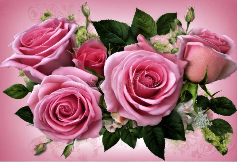 Roses Pink Bouquet Design Sheet Stock Illustration - Illustration of ...