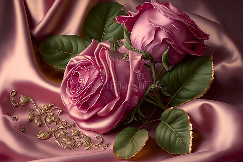 Roses in Pink on Silky Silk Stock Illustration - Illustration of ...
