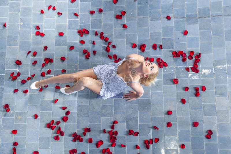 Roses Raining on a Woman in the Pool Stock Photo - Image of love, bird ...