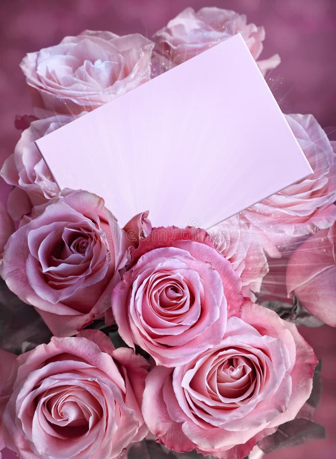 Roses Roses Avec Une Carte De Voeux Image stock - Image du cadeau ...