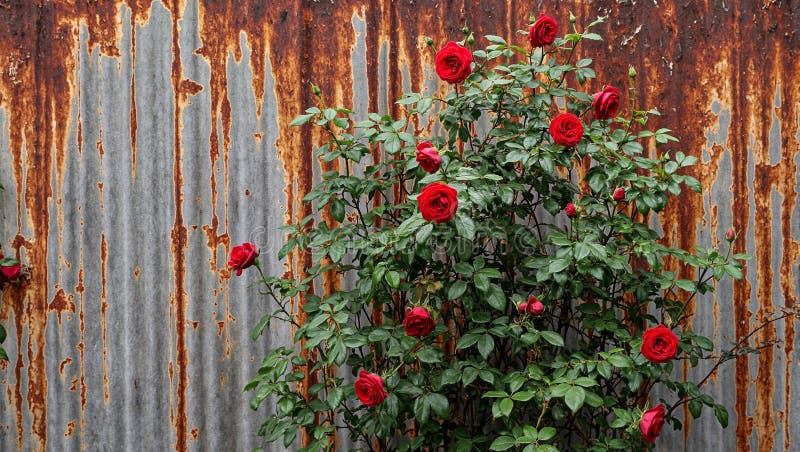 Roses on Rusty Metal Wall with Red Petals Stock Illustration ...