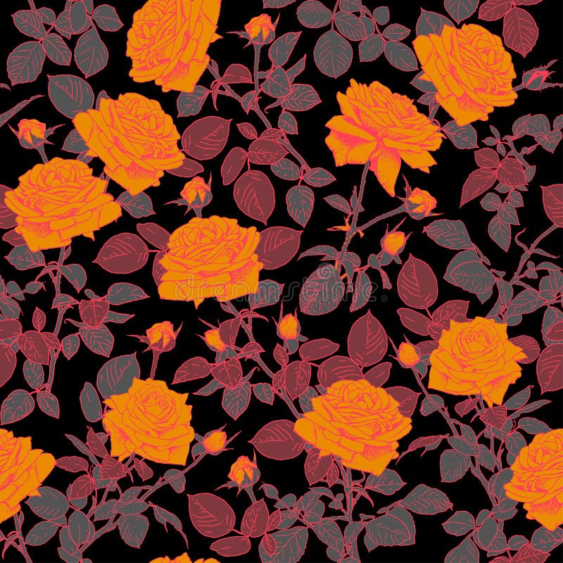 Roses seamless pattern. stock vector. Illustration of contour - 54319385