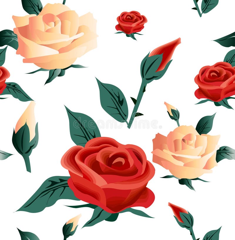 Red and White Seamless Pattern in Roses Stock Vector - Illustration of ...