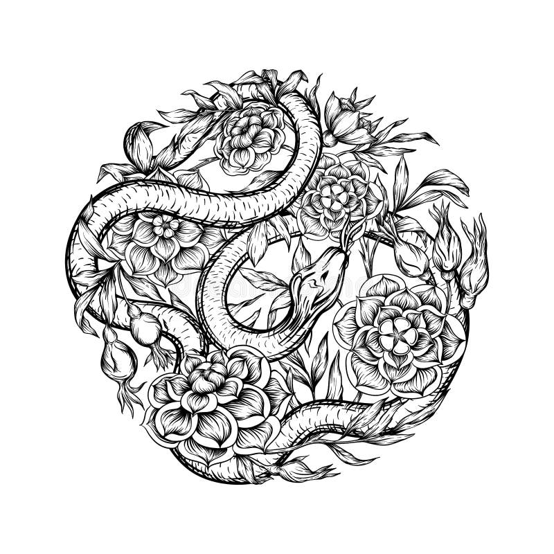 Roses and Snake. Seamless Pattern Stock Vector - Illustration of ...