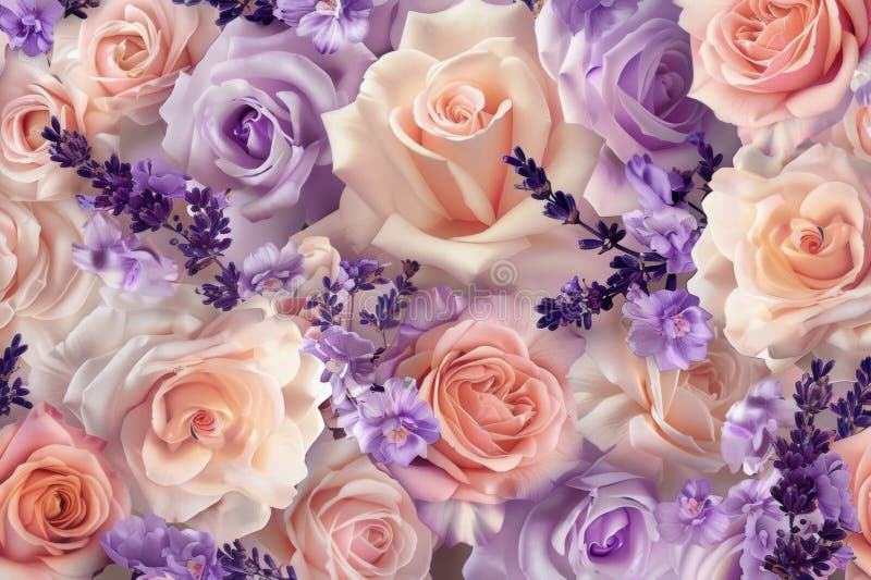 Roses in Soft Pink and Lavender Intertwine with Delicate Lavender ...