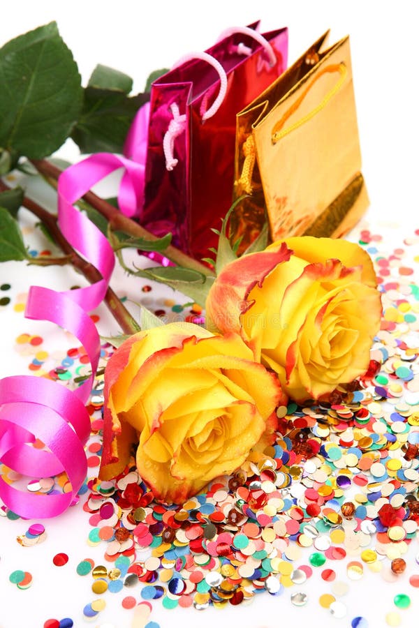 Roses and a streamer stock photo. Image of birthday, holiday - 11458690