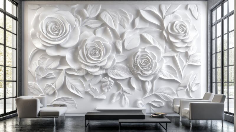 Roses Wall Decor is a Lovely Touch in a Bright Lounge that Includes ...
