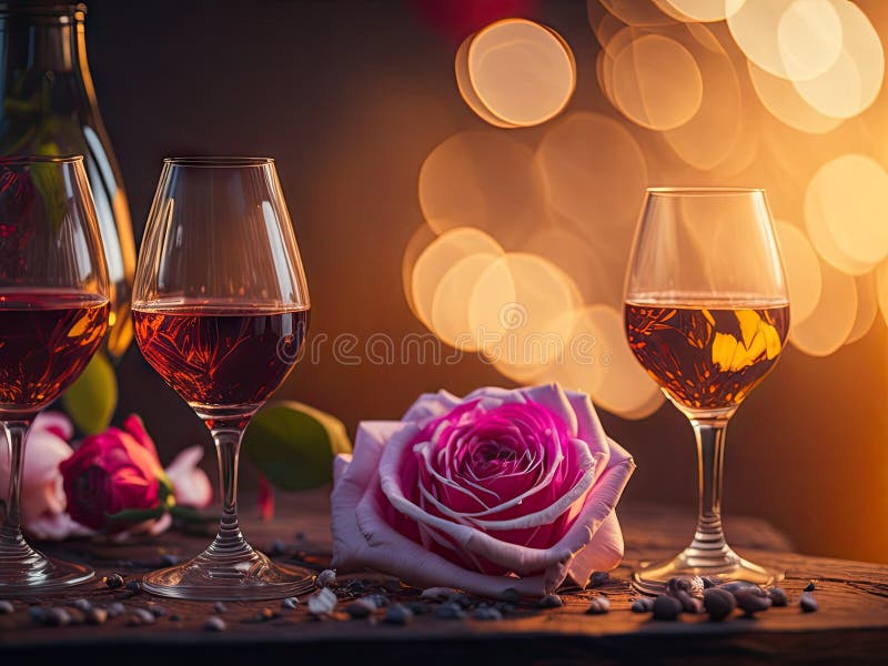 Roses and Wine in the Romantic Setting Bokeh. Ai Generative Stock ...