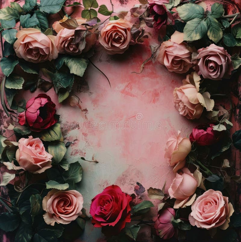 Roses on a Wooden Background Frame Frame of Roses Stock Illustration ...