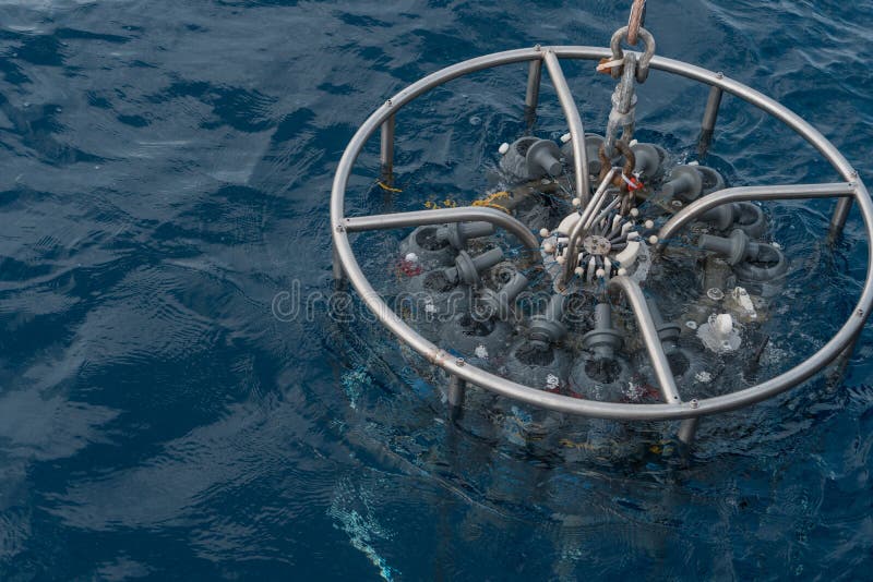 Rosette Sampler Being Deployed from a Ship Stock Image - Image of ...