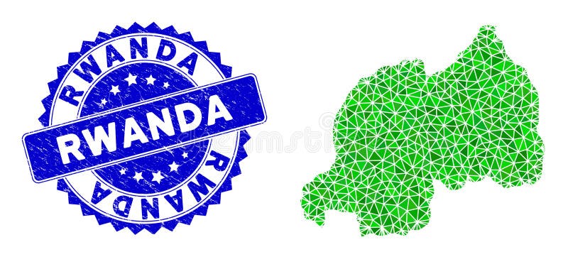 Rosette Scratched Seal Imprint and Green Vector Polygonal Rwanda Map ... Rosette Scratched Seal Imprint and Green Vector Polygonal Rwanda Map ...