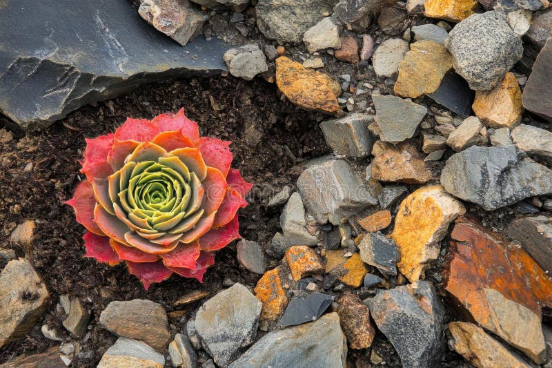 Rosette Succulent Grows among Rocks and Soil on Ground with Botanical ...