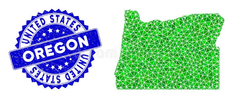 Rosette Textured Seal Imprint and Green Vector Triangle Filled Oregon ...